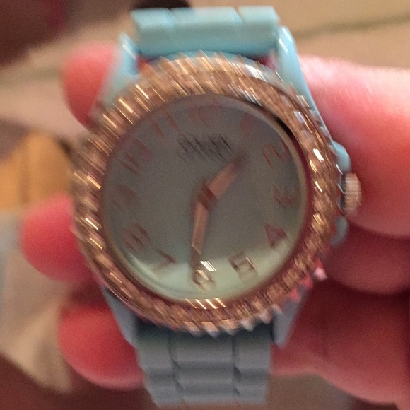 Golden Classic | Accessories | Beautiful Baby Blue Watch White Diamond ...